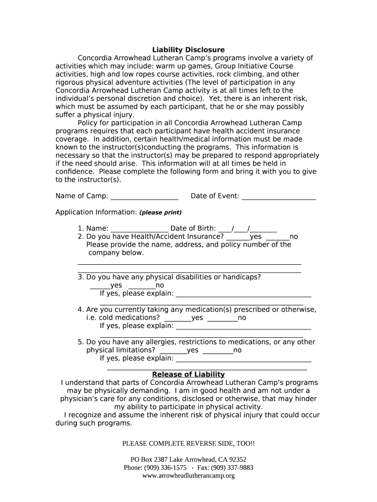 Liability Disclosure Doc Template | pdfFiller