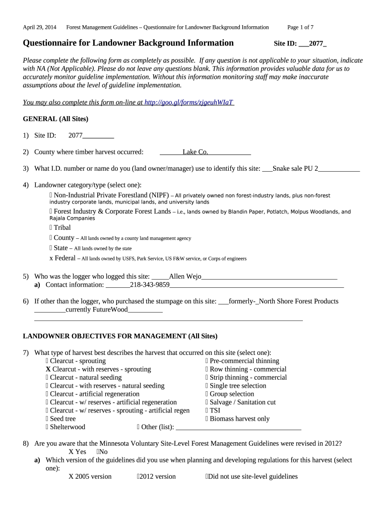 Questionnaire for Landowner Background Ination Doc Template | pdfFiller