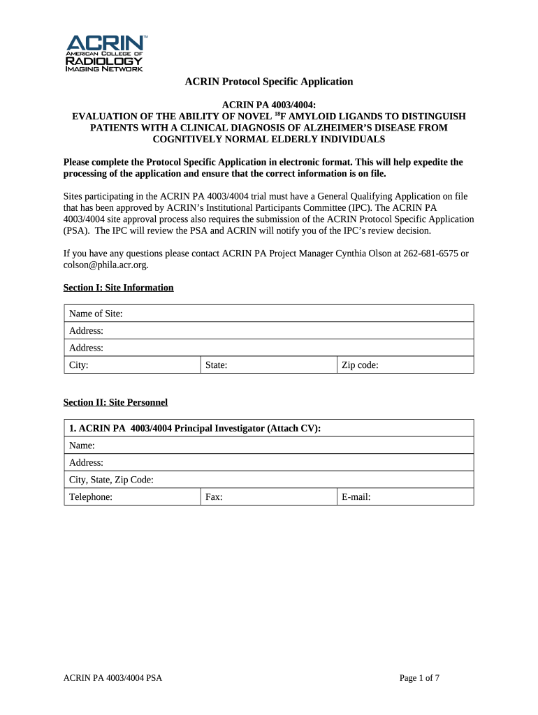 ACRIN Protocol-Specific Application Doc Template | pdfFiller