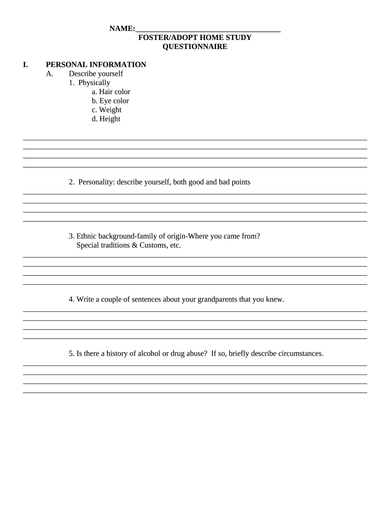 Home Study - Foster/Adoptive -- Sample Outline Doc Template | pdfFiller