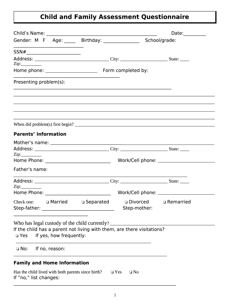 Child and Family Assessment Questionnaire - Gerry Chase ... Doc ...