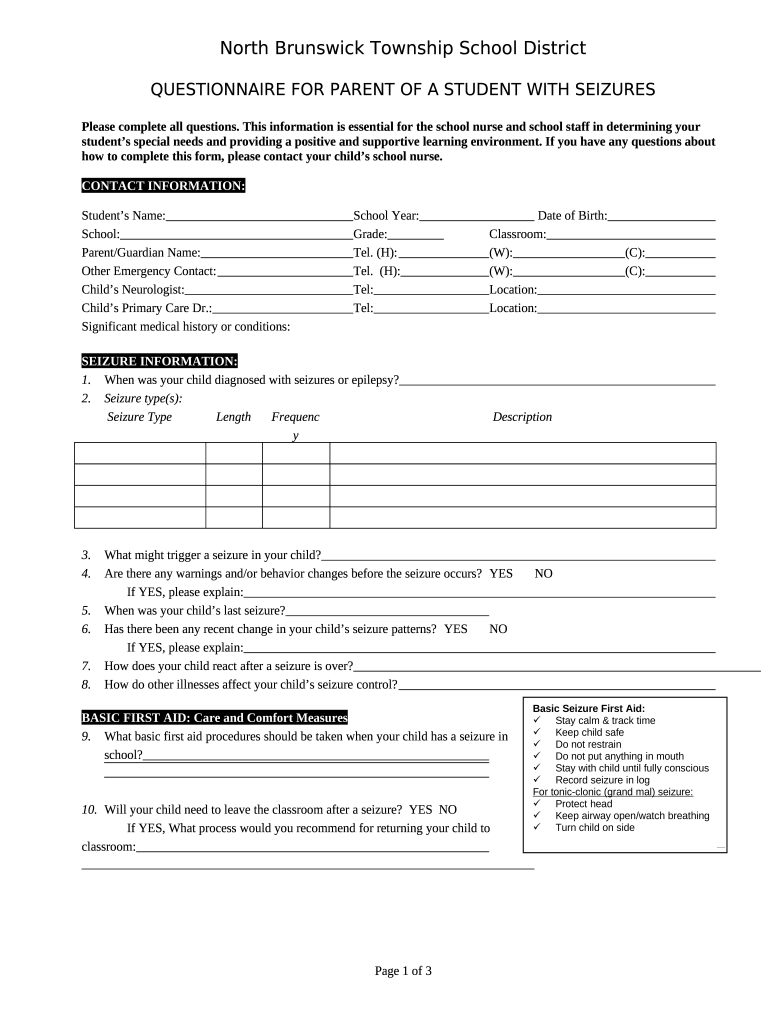 questionnaire for parent of a student with seizures - AWS Doc Template ...