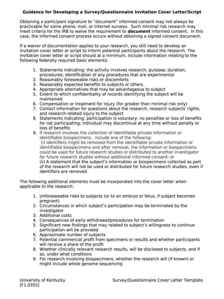 Sample Letter for Studies Involving Mailed Questionnaires Doc Template ...