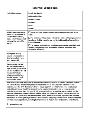 Fillable Online Essential Work Form Fax Email Print - pdfFiller
