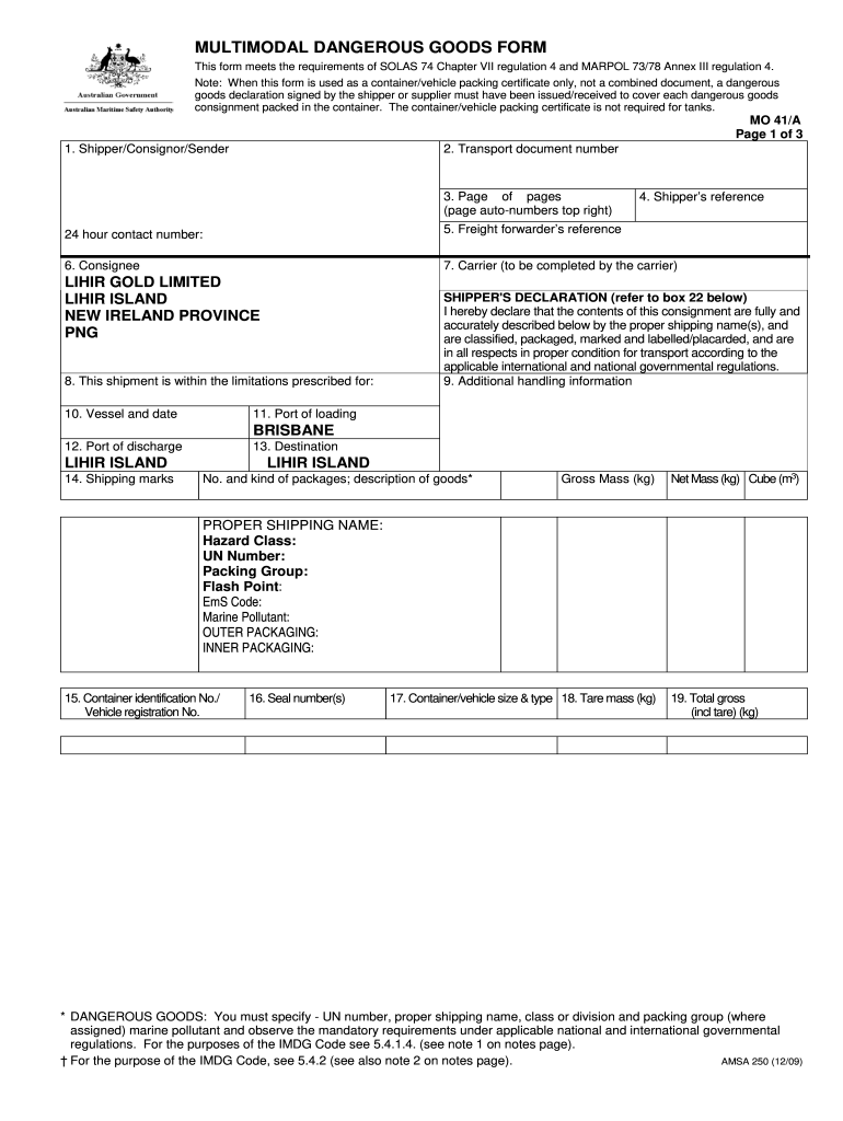 Fillable Online This form meets the requirement of SOLAS 74 chapter VII ...