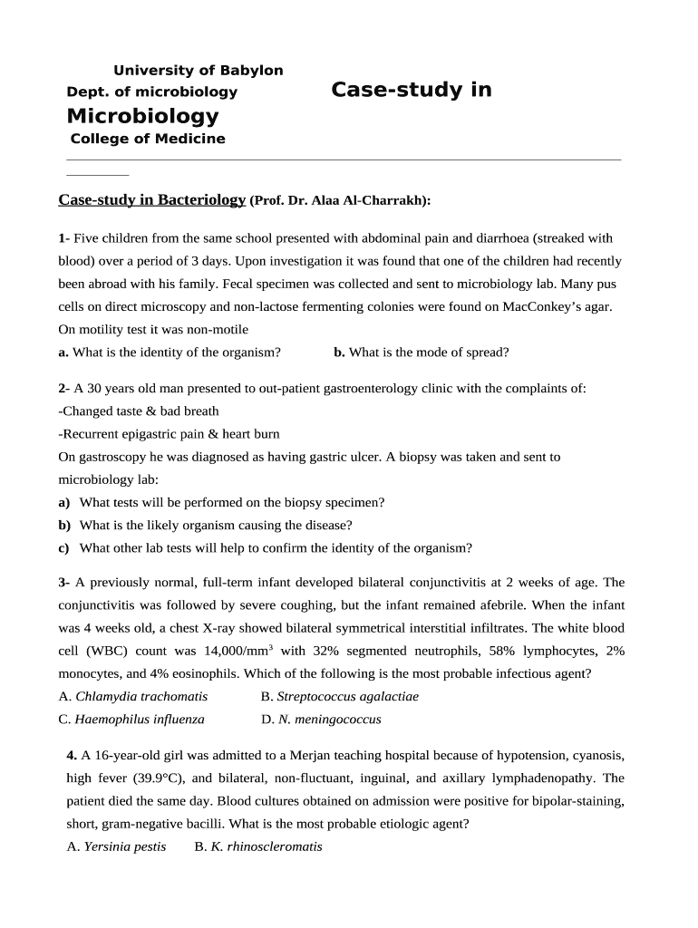 microbiology case studies with answers pdf Doc Template | pdfFiller