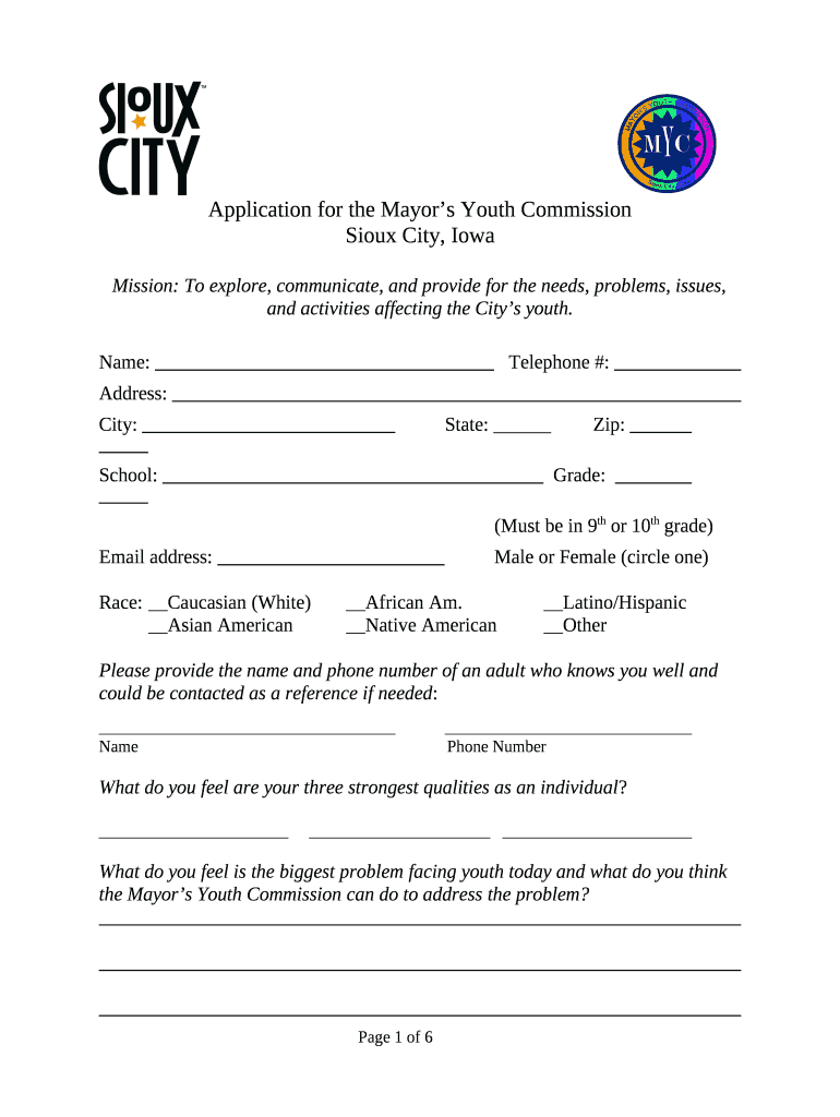 Mayors Youth Commission Application Doc Template | pdfFiller