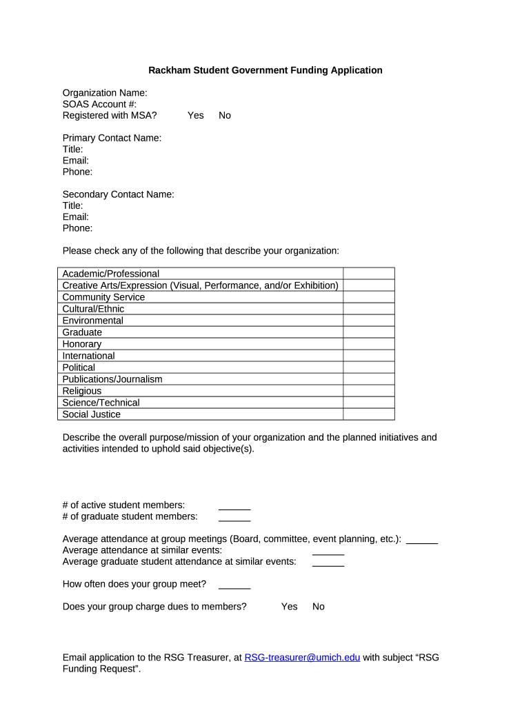 Rackham Student Government Funding Application Doc Template | pdfFiller