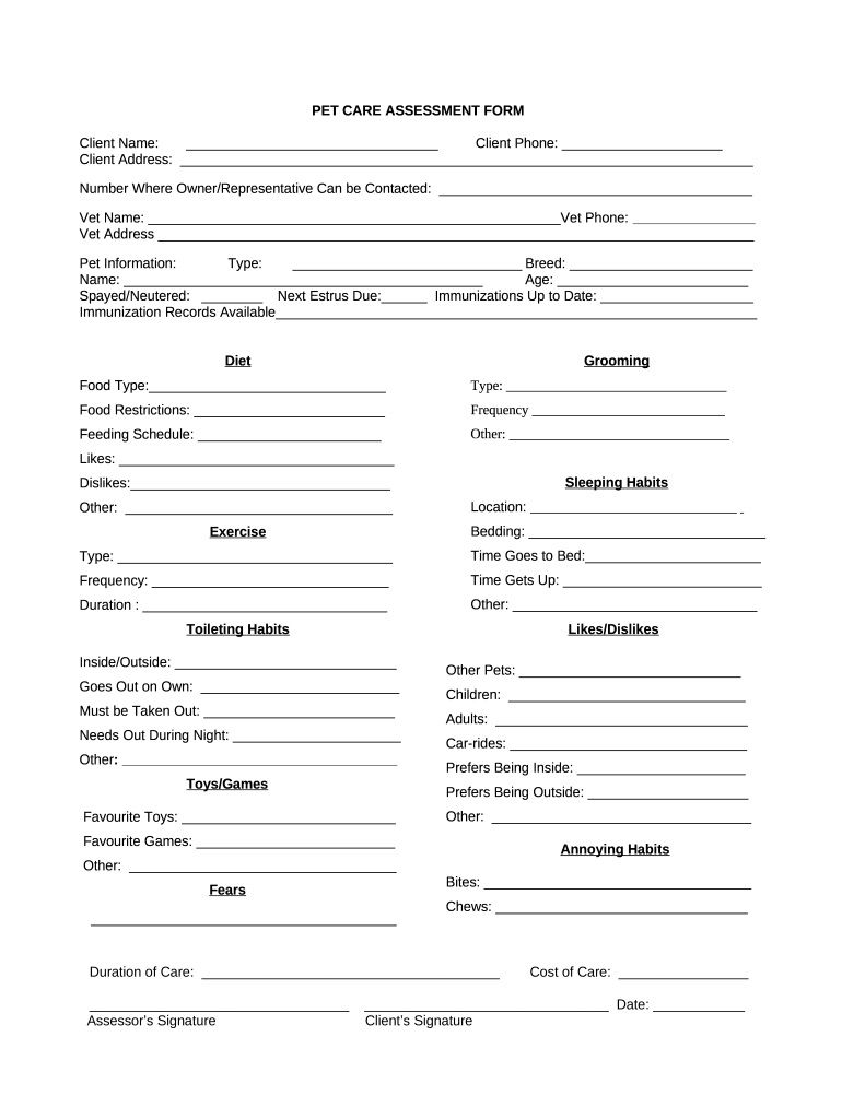 PET CARE ASSESSMENT Doc Template | pdfFiller