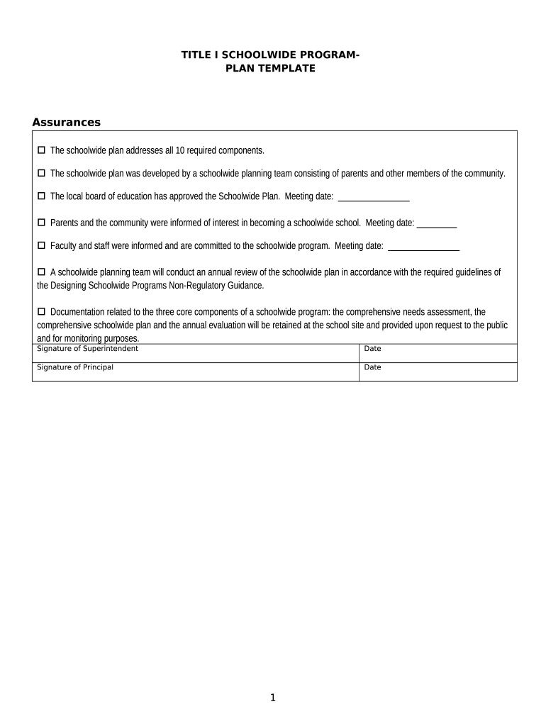 The schoolwide plan addresses all 10 required components Doc Template | pdfFiller