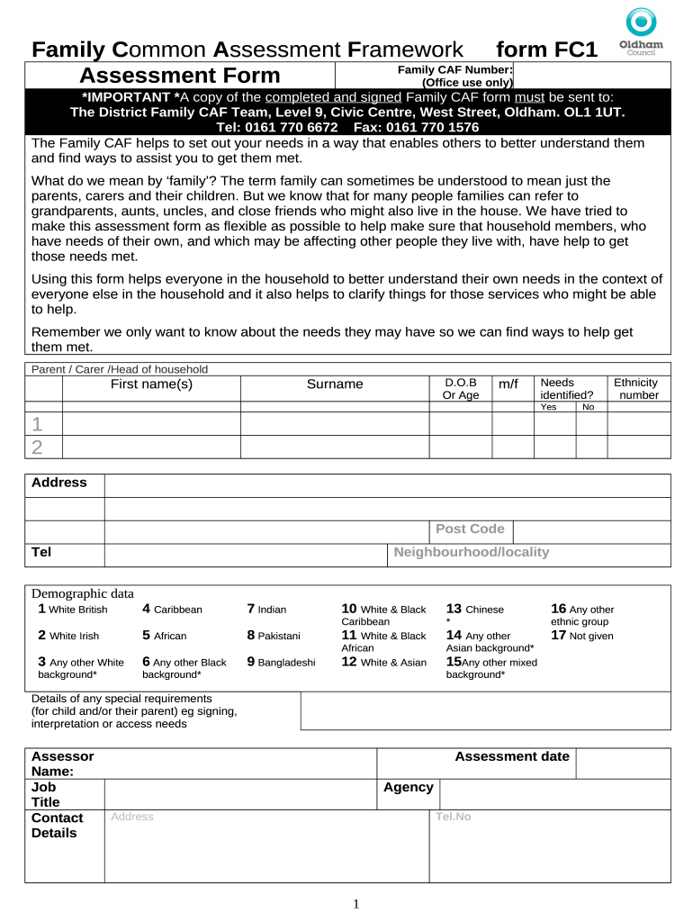 CAF (Common Assessment Framework) and EHA ... Doc Template | pdfFiller