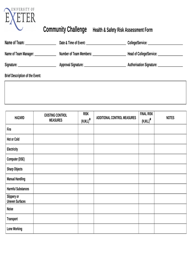 Community Challenge Risk Assessment Doc Template | pdfFiller