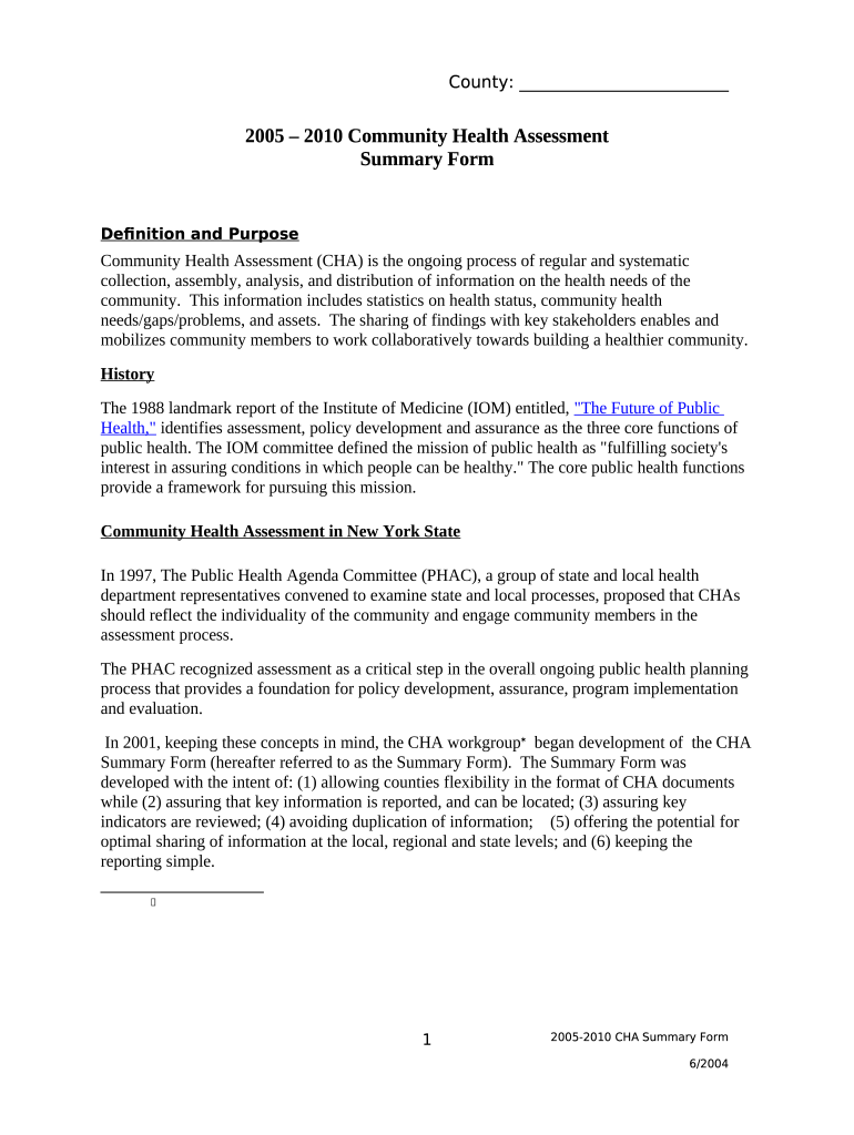 Community Health Assessment (CHA) and Community Health ... Doc Template ...