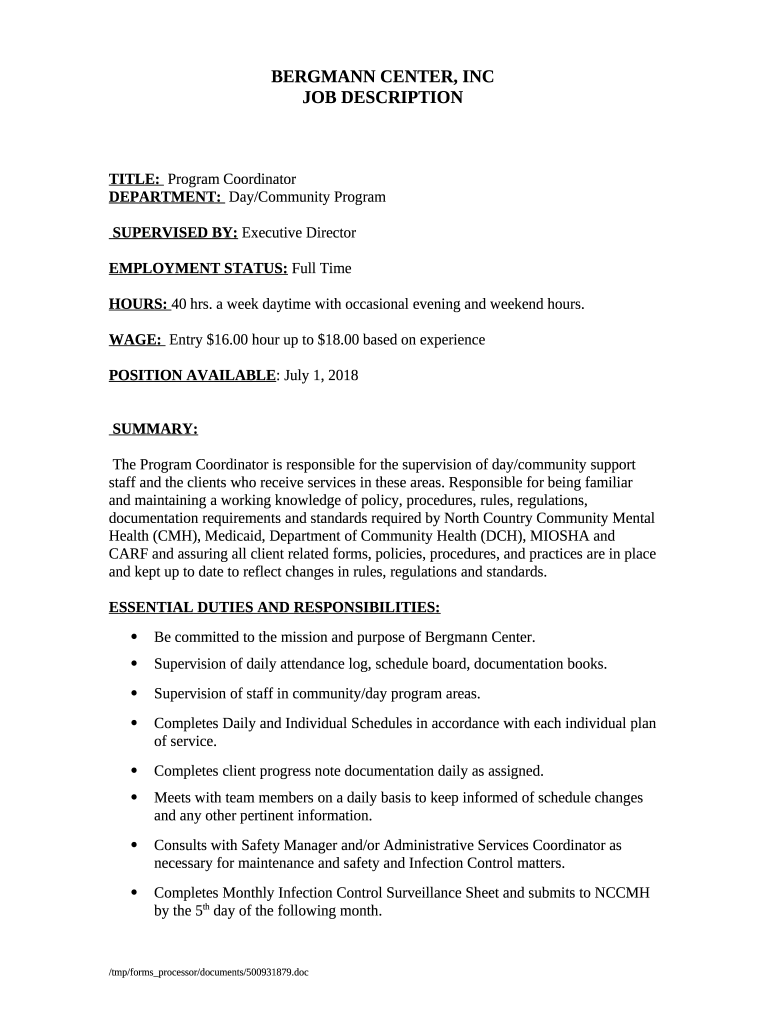 BERGMANN CENTER , INC Doc Template | pdfFiller