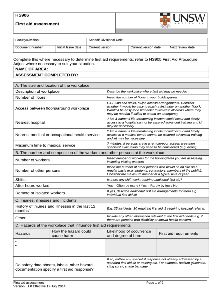 First aid assessment Doc Template | pdfFiller