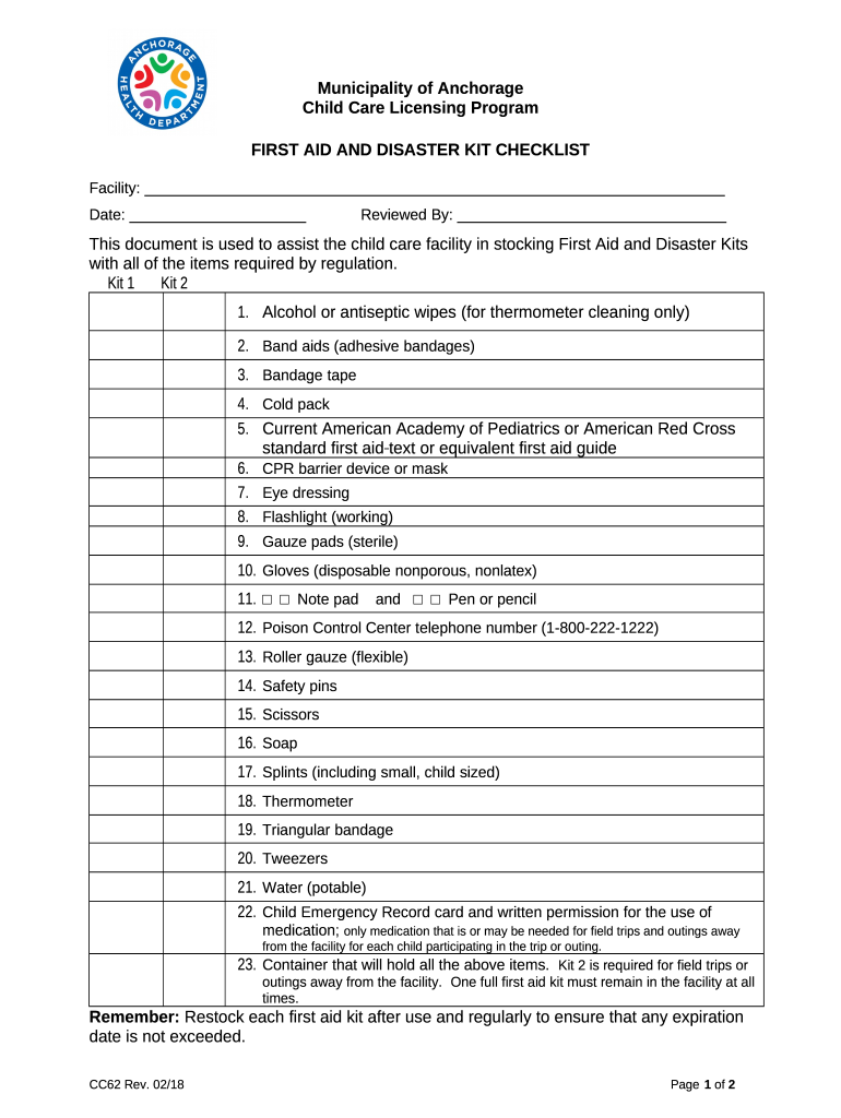 CCL15 First Aid and Disaster Kit Checklist Doc Template | pdfFiller