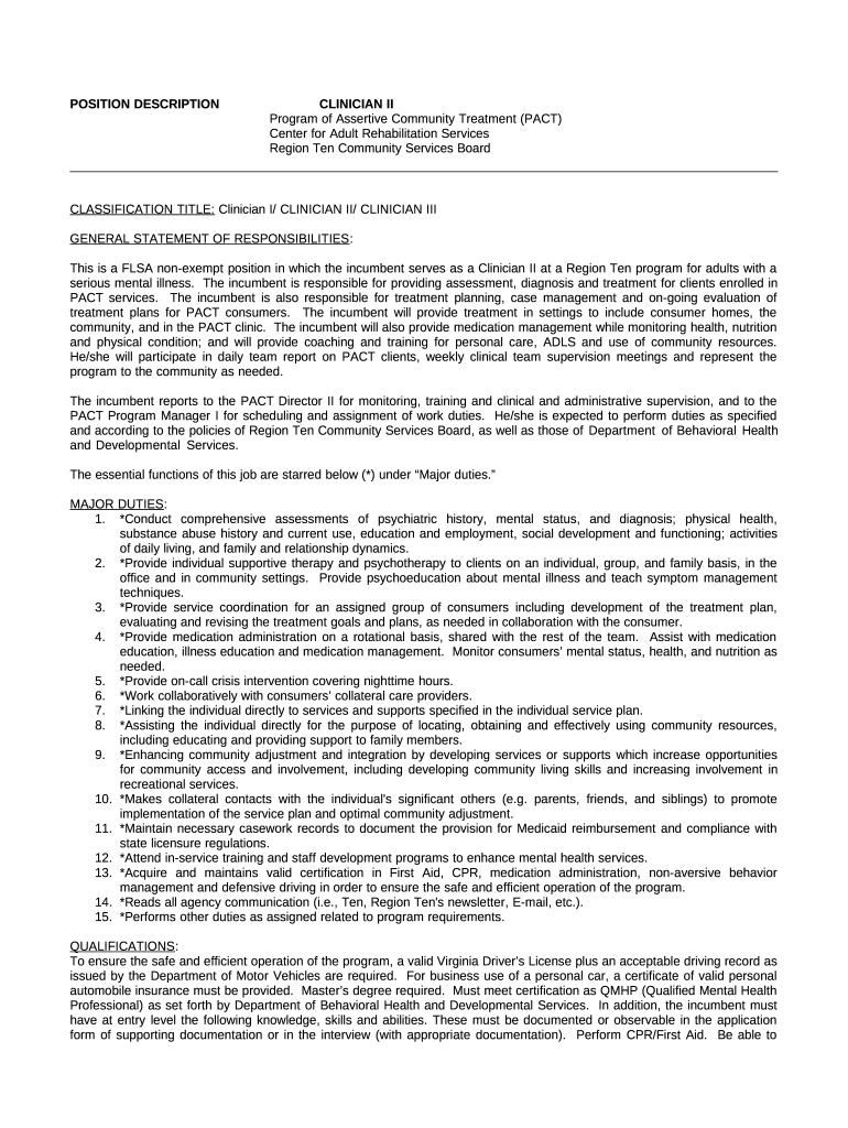 PACT (Assertive Community Treatment Services)Region Ten Doc Template | pdfFiller