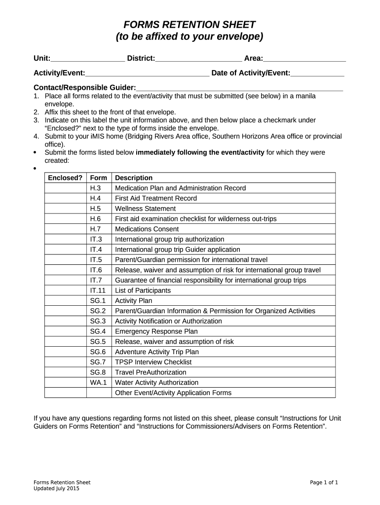 S RETENTION SHEET (to be affixed to your envelope) Doc Template | pdfFiller