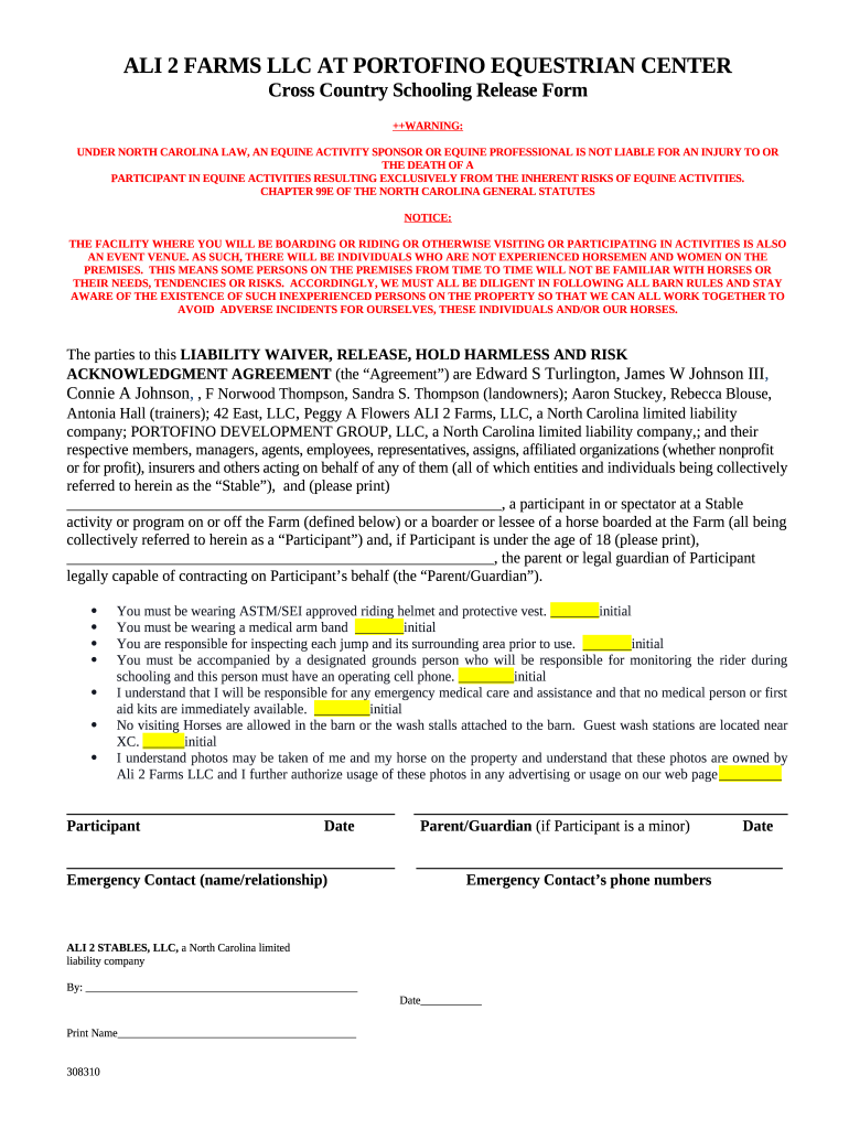 EQUESTRIAN ACTIVITY LIABILITY AGREEMENT AND RISK ACKNOWLEDGEMENT Doc ...