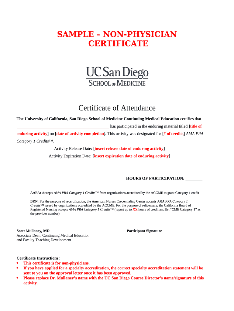 SAMPLEPHYSICIANS CME CERTIFICATE Doc Template | pdfFiller