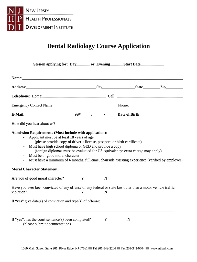 Dental Radiology Course Application Doc Template | pdfFiller