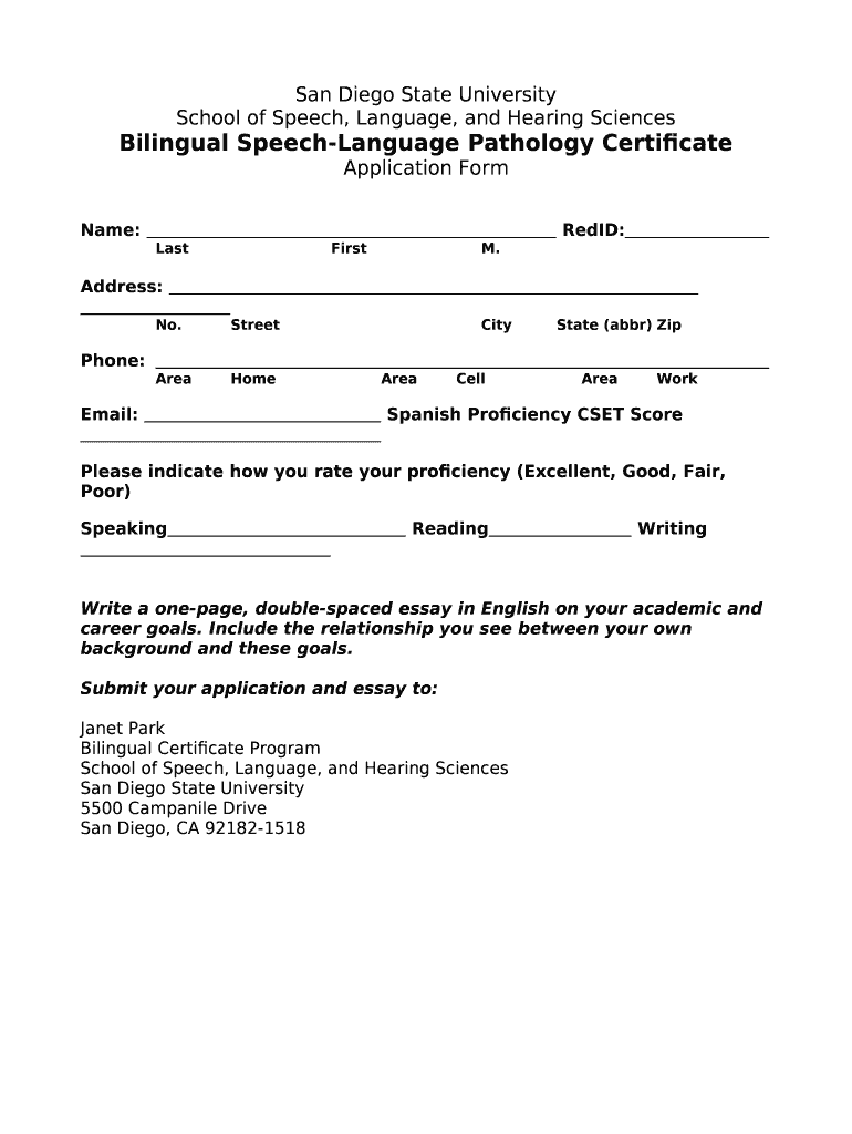 APPLICATION FOR THE BILINGUAL SPEECH-LANGUAGE PATHOLOGY CERTIFICATE Doc ...