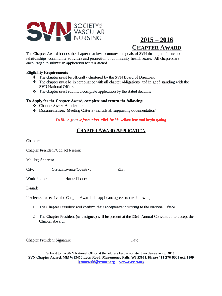 Chapter Community Service Award Doc Template | pdfFiller