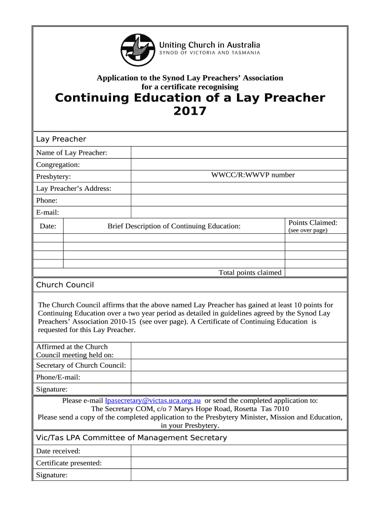 LPA Continuing Education application Doc Template | pdfFiller