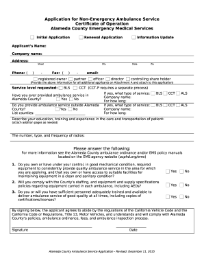 Application for Non-Emergency Ambulance Service Doc Template | pdfFiller