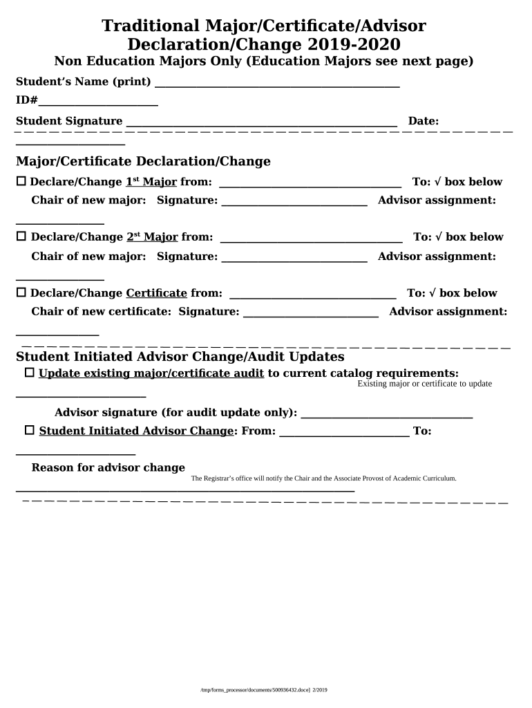 Major Declaration & Advisor Change Doc Template | pdfFiller