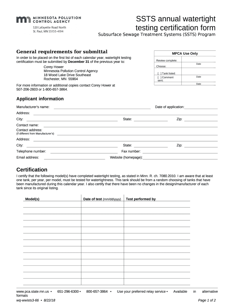 SSTS annual watertight testing certification - Subsurface Sewage ...