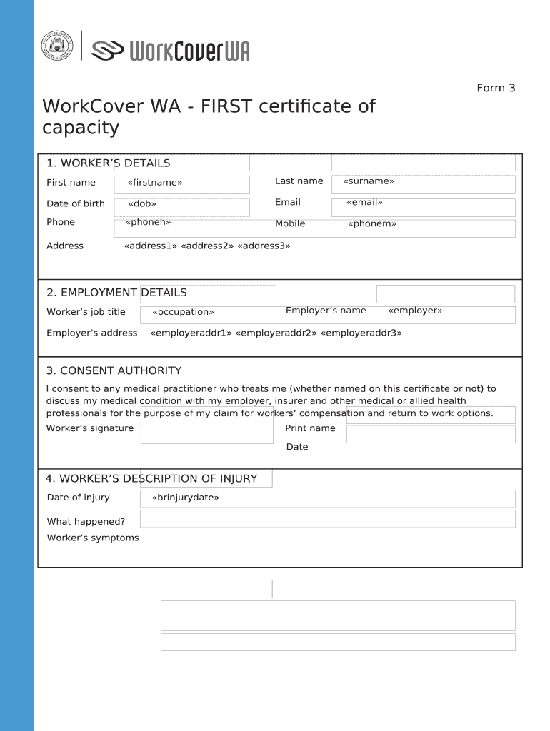 WorkCover WA First Certificate of Capacity - Blank Fillable Template ...