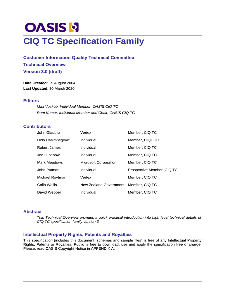 CIQ TC Specification Family Doc Template | pdfFiller