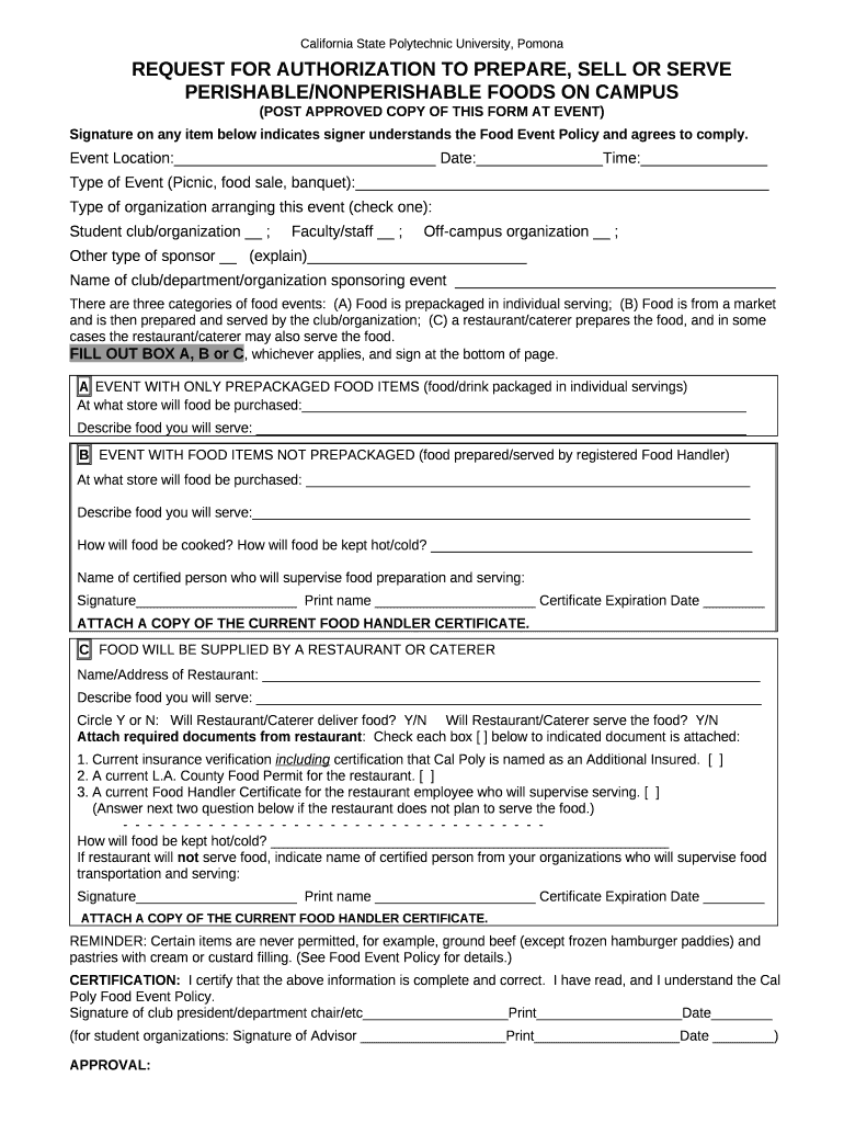 Food - Cal Poly Pomona Doc Template | pdfFiller