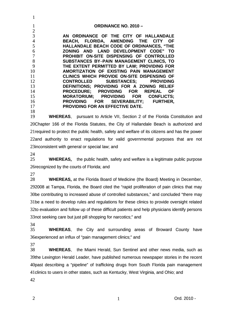 AN ORDINANCE OF THE CITY OF HALLANDALE BEACH, FLORIDA, AMENDING THE ...