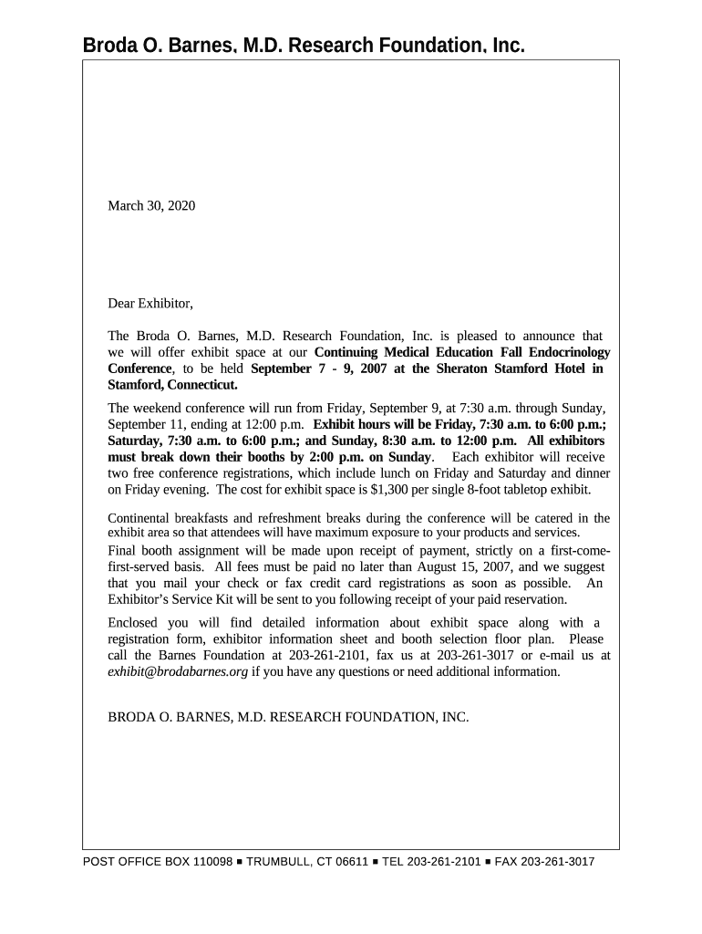 Exhibitor Fact Sheet - Broda Barnes Doc Template | pdfFiller