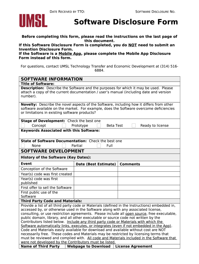 If this Software Disclosure is completed, you do NOT need to submit an Invention Disclosure Doc ...