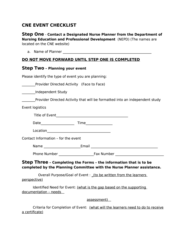 CNE EVENT CHECKLIST Doc Template | pdfFiller