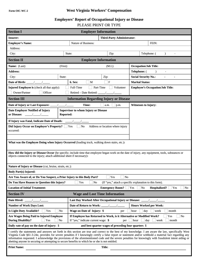 OIC-WC-2West Virginia Workers Compensation Doc Template ... Doc ...