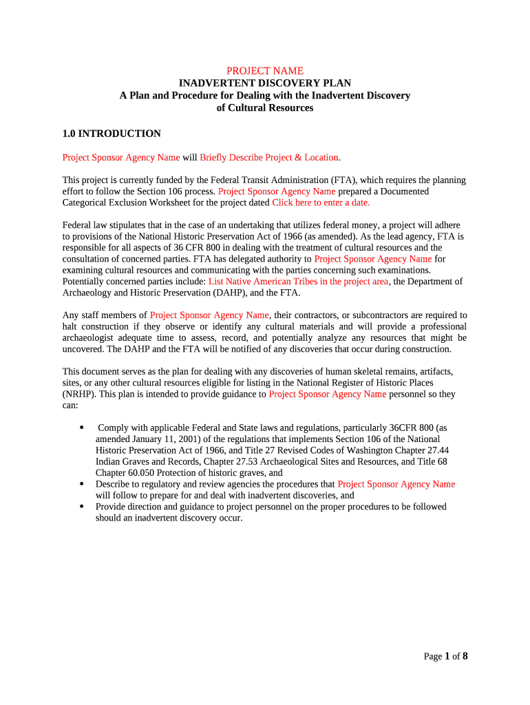 Inadvertent Discovery Plan: A Plan and Procedure for Dealing ... Doc ...