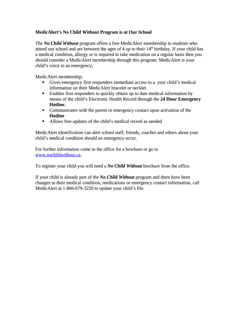 No Child Without - MedicAlert Canada - MedicAlert.ca Doc Template ...