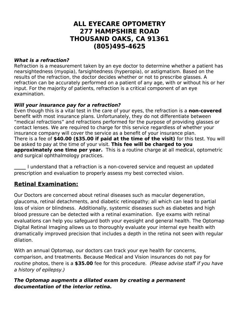 Patient Registration: All EyeCare Optometry Intake Doc Template | pdfFiller