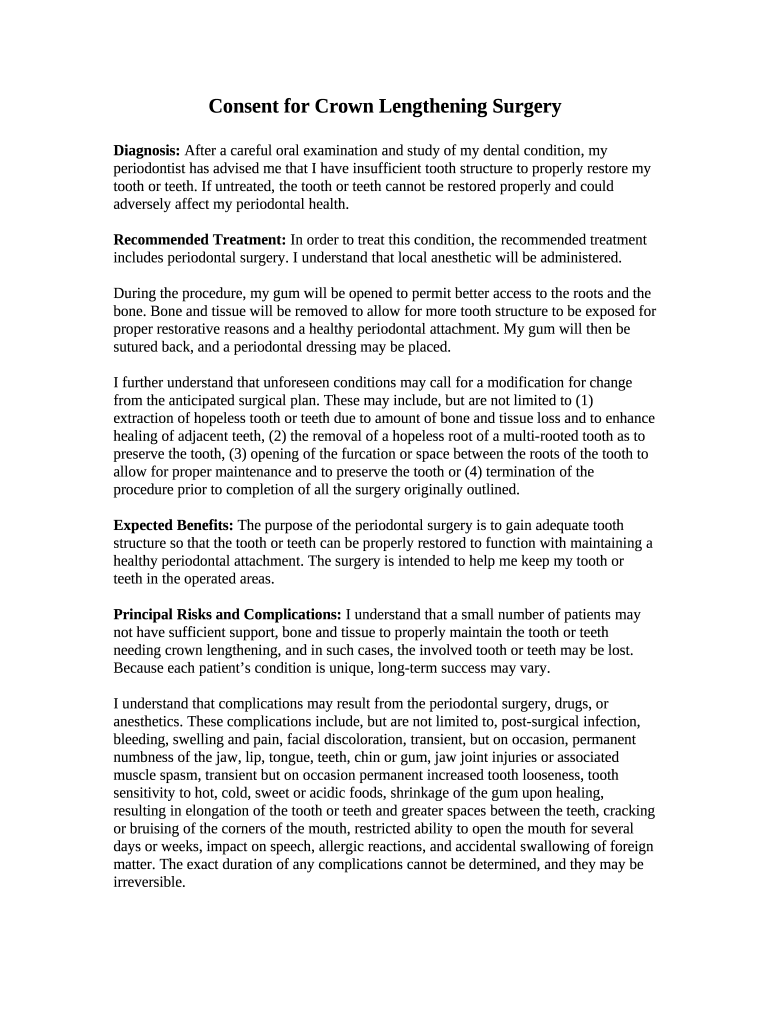 SAMPLE CONSENT FOR PERIODONTAL SURGERY Doc Template | pdfFiller