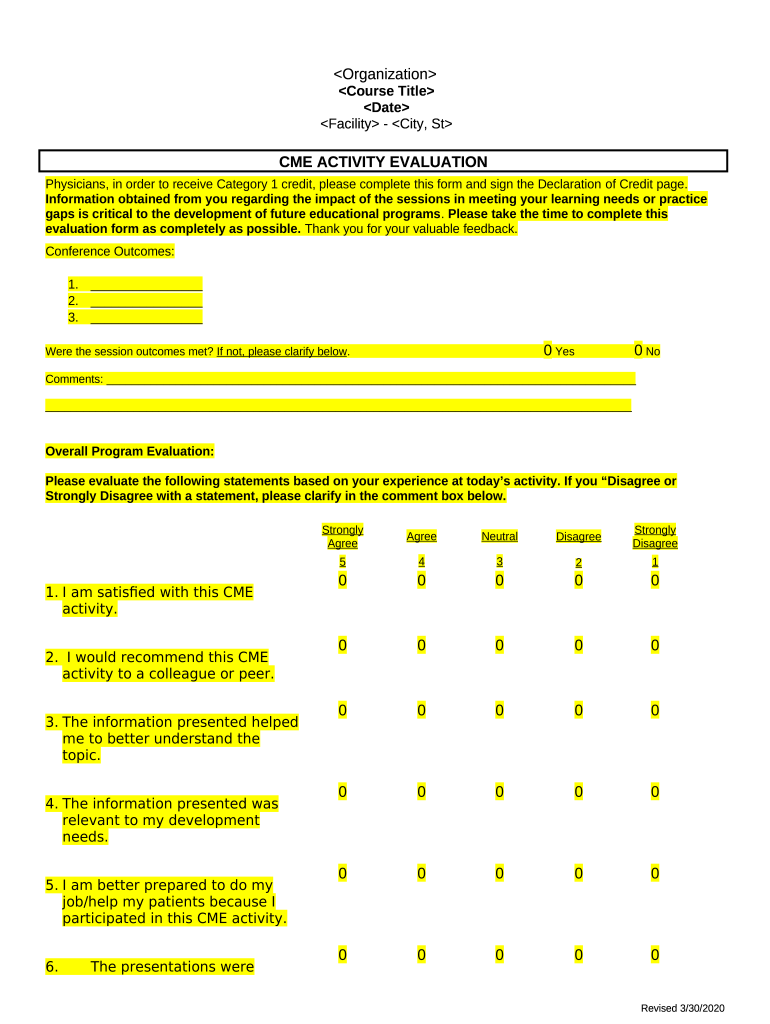 Continuing Medical EducationSAMPLE EVALUATION Doc Template | pdfFiller