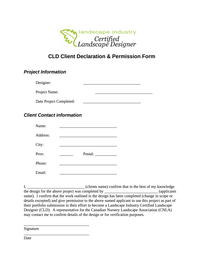 CLD Client Declaration & Permission Doc Template | pdfFiller