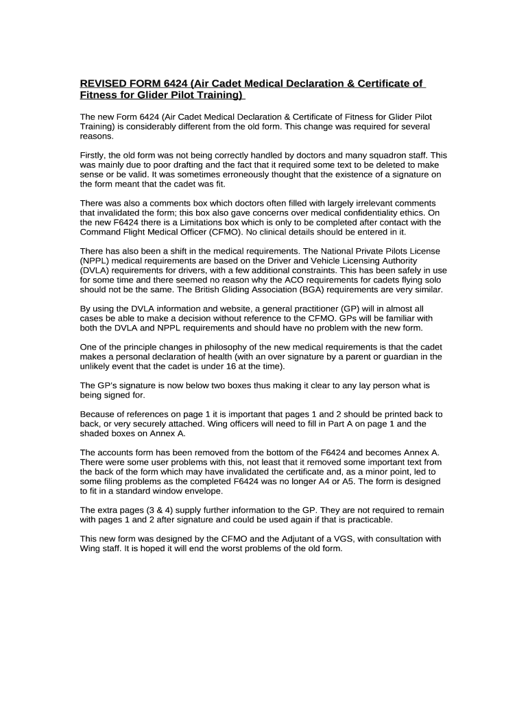 REVISED 6424 (Air Cadet Medical Declaration & Certificate of Fitness ...