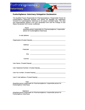 EudraVigilance Veterinary Delegation Declaration Doc Template | pdfFiller