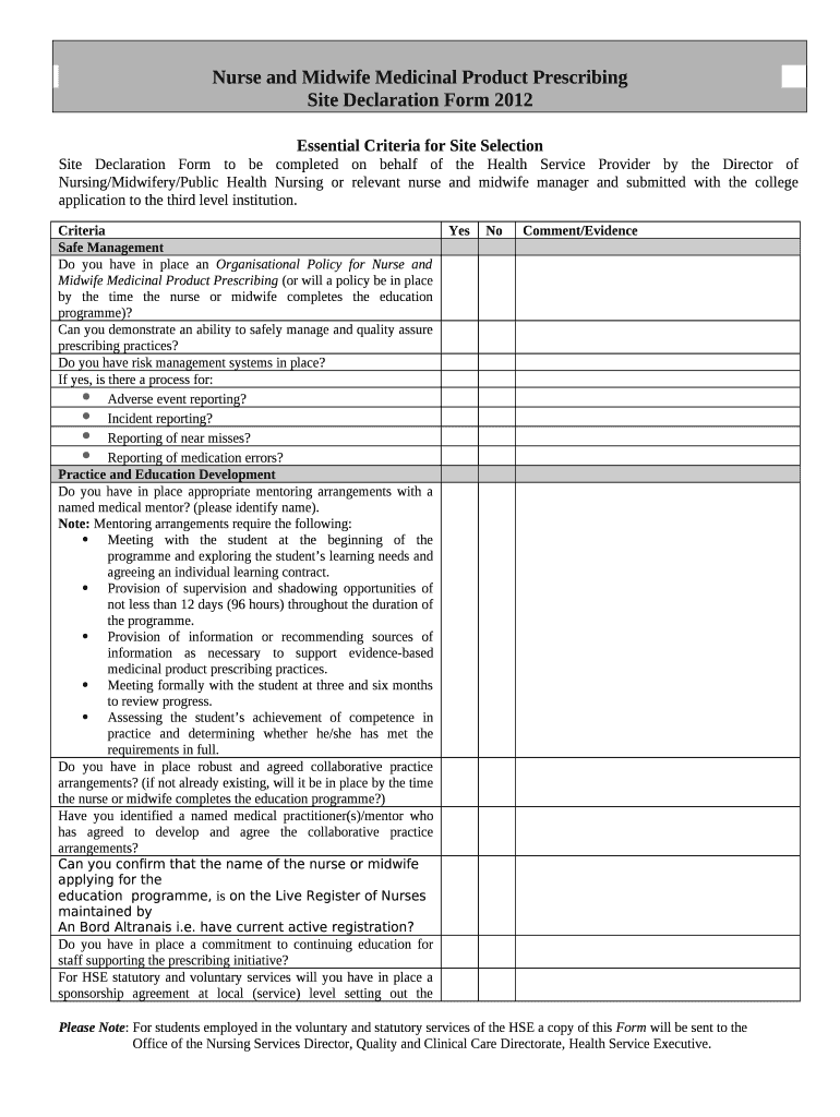Essential Criteria for Site Selection Doc Template | pdfFiller