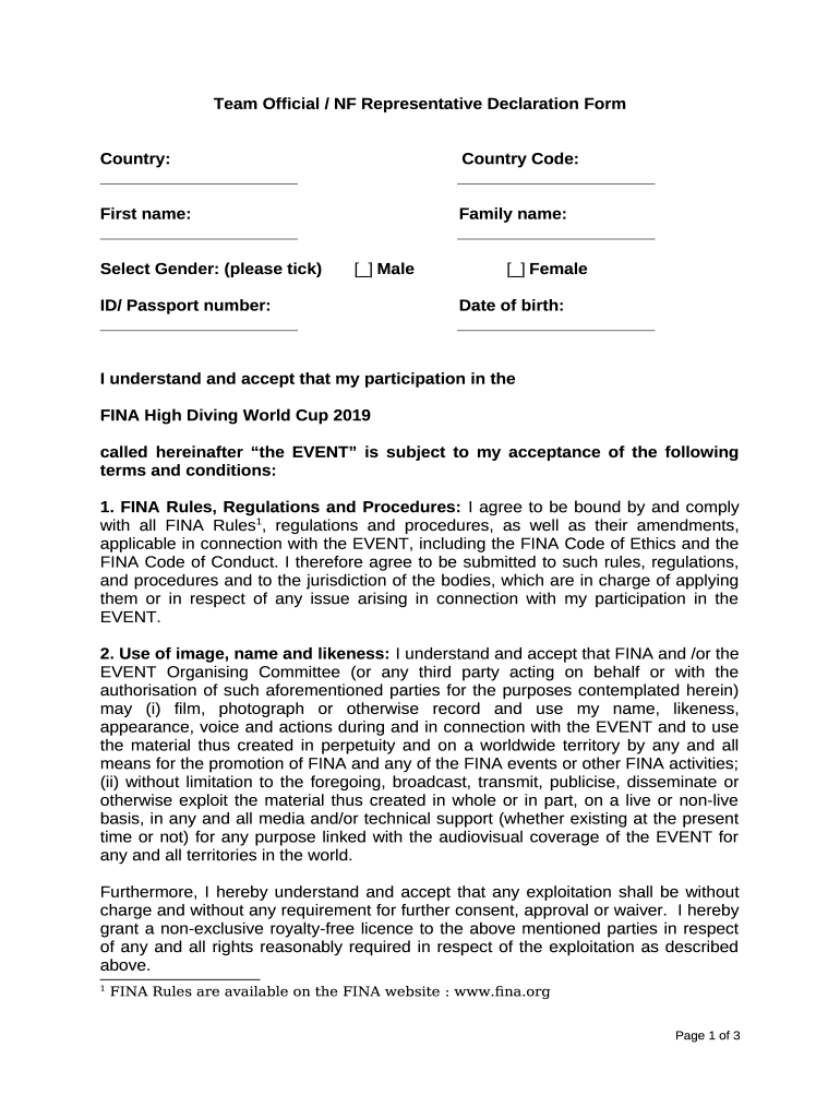 Entry - Athlete Declaration: Doc Template | pdfFiller