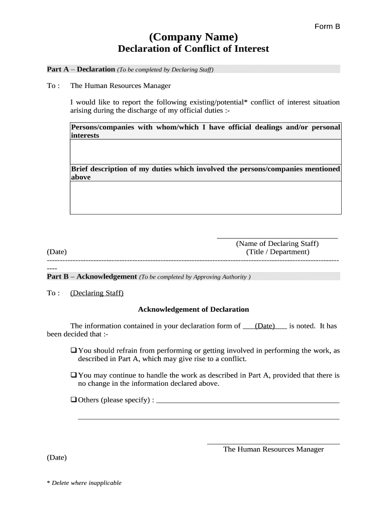 Declaration and management of private interests template Doc Template ...